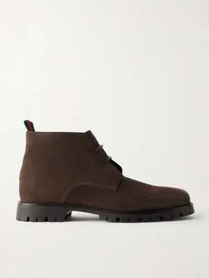 Gucci Sylke Web-trimmed Suede Boots - Brown