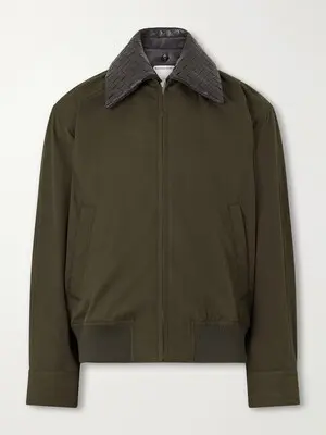 Bottega Veneta Intrecciato Leather-trimmed Cotton-twill Blouson Jacket - Green