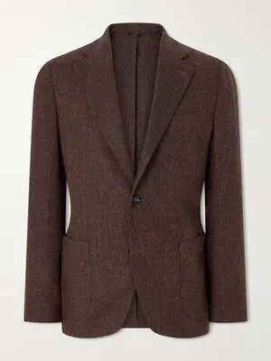 DE PETRILLO Posillipo Wool And Cashmere-blend Herringbone Blazer - Brown