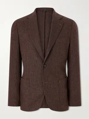 DE PETRILLO Posillipo Wool And Cashmere-blend Herringbone Blazer - Brown