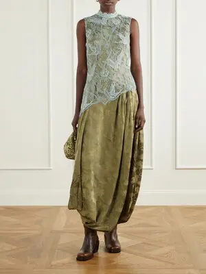 ALEMAIS Winfred Layered Lace-trimmed Floral-jacquard Maxi Dress
