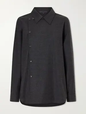 Tibi Overlap-detail Wool-blend Flannel Shirt - Gray