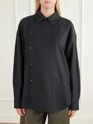 Tibi Overlap-detail Wool-blend Flannel Shirt