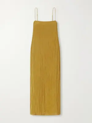 Tibi Crinkled Satin Midi Dress - Yellow