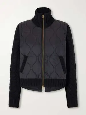 Veronica Beard Patra Padded Cable-knit Wool-blend And Quilted Shell Jacket - Black