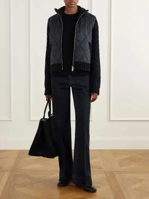 Veronica Beard Patra Padded Cable-knit Wool-blend And Quilted Shell Jacket