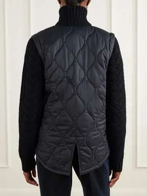 Veronica Beard Patra Padded Cable-knit Wool-blend And Quilted Shell Jacket