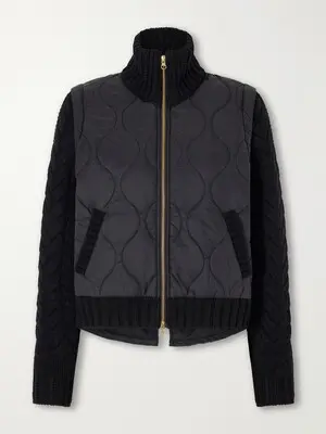 Veronica Beard Patra Padded Cable-knit Wool-blend And Quilted Shell Jacket - Black