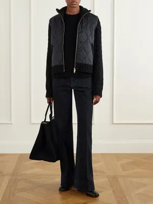 Veronica Beard Patra Padded Cable-knit Wool-blend And Quilted Shell Jacket - Black