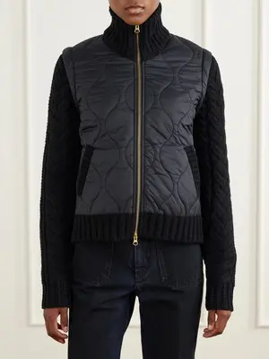 Veronica Beard Patra Padded Cable-knit Wool-blend And Quilted Shell Jacket - Black