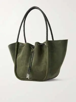 Proenza Schouler Large Ruched Leather-trimmed Suede Tote - Green