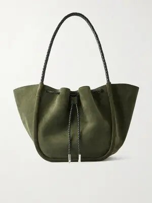 Proenza Schouler Large Ruched Leather-trimmed Suede Tote - Green