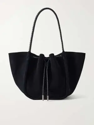 Proenza Schouler Large Ruched Leather-trimmed Suede Tote - Black