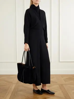 Proenza Schouler Large Ruched Leather-trimmed Suede Tote - Black