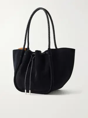 Proenza Schouler Large Ruched Leather-trimmed Suede Tote - Black