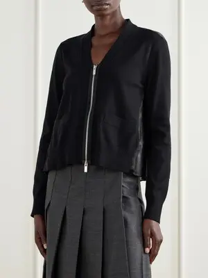 Sacai Cotton-blend Zip-up Cardigan - Black