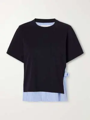 Sacai Striped Poplin-trimmed Cotton-jersey T-shirt