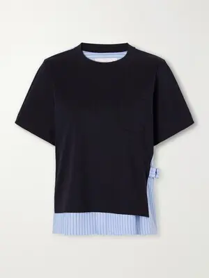 Sacai Striped Poplin-trimmed Cotton-jersey T-shirt - Blue