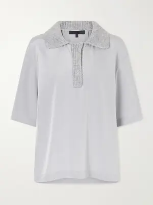 Tibi Stretch Silk-blend Polo Shirt - Gray
