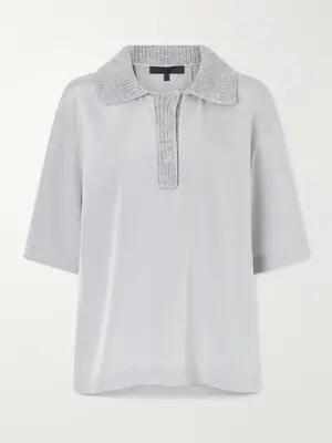 Tibi Stretch Silk-blend Polo Shirt