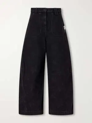 Simone Rocha Embellished Floral-print Mid-rise Wide-leg Jeans - Black