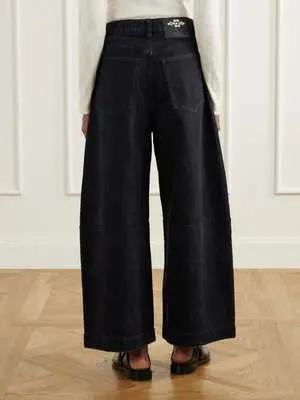Simone Rocha Embellished Floral-print Mid-rise Wide-leg Jeans