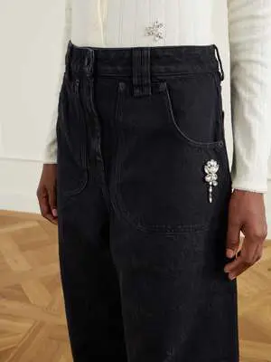 Simone Rocha Embellished Floral-print Mid-rise Wide-leg Jeans