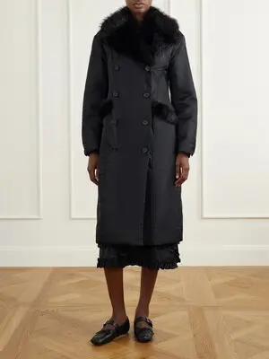 Simone Rocha Double-breasted Plush-trimmed Shell Coat