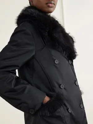 Simone Rocha Double-breasted Plush-trimmed Shell Coat