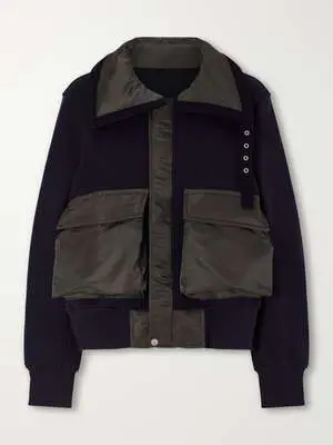 Sacai Sponge Sweat Shell-trimmed Cotton-blend And Wool Jacket