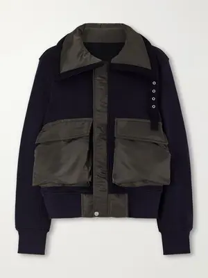 SACAI Sponge Sweat Shell-trimmed Cotton-blend And Wool Jacket