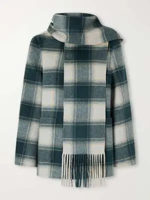 Varley Alderton Scarf-detailed Checked Wool-blend Coat - Green