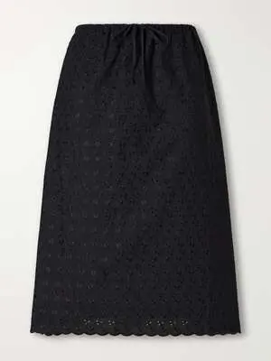 FAITHFULL Santana Broderie Anglaise Midi Skirt - Black
