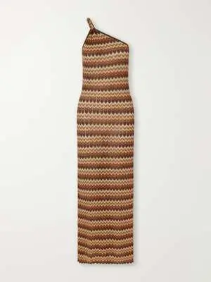 FAITHFULL THE BRAND Naia One-shoulder Striped Metallic Crochet-knit Maxi Dress