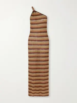 FAITHFULL THE BRAND Naia One-shoulder Striped Metallic Crochet-knit Maxi Dress