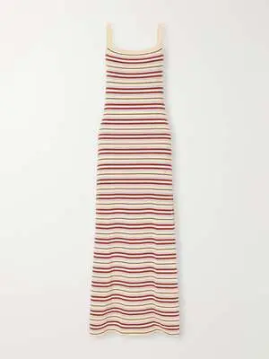 FAITHFULL THE BRAND Doris Knitted Striped Cotton-blend Midi Dress