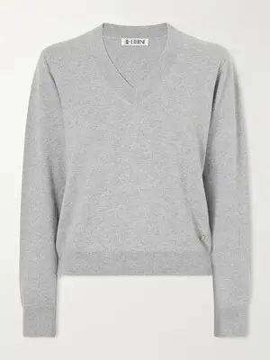 Eterne Cotton And Cashmere-blend V-neck Sweater Gray