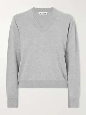 Eterne Cotton And Cashmere-blend V-neck Sweater - Light Gray