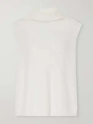 LISA YANG Aisla Ribbed Brushed Cashmere Turtleneck Sweater Vest - Cream