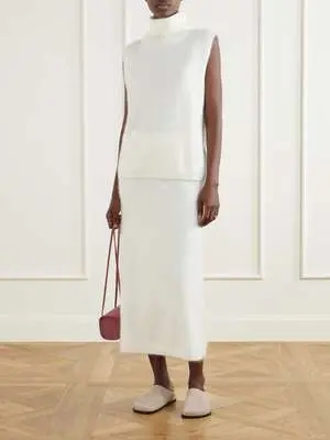 LISA YANG Aisla Ribbed Brushed Cashmere Turtleneck Sweater Vest - Cream