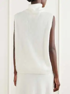 LISA YANG Aisla Ribbed Brushed Cashmere Turtleneck Sweater Vest - Cream