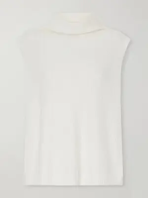 LISA YANG Aisla Ribbed Brushed Cashmere Turtleneck Sweater Vest - Neutrals
