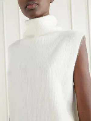 LISA YANG Aisla Ribbed Brushed Cashmere Turtleneck Sweater Vest - Neutrals