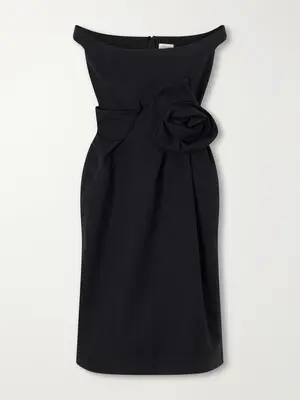 Magda Butrym Floral-appliquéd Off-the-shoulder Cotton Midi Dress - Black