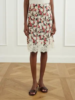 DÔEN Elowette Floral-print Lace-trimmed Silk-satin Midi Skirt - Multi