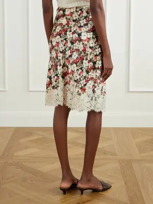 DÔEN Elowette Floral-print Lace-trimmed Silk-satin Midi Skirt - Multi