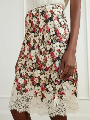 DÔEN Elowette Floral-print Lace-trimmed Silk-satin Midi Skirt - Multi