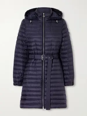 Burberry Hooded Belted Quilted Shell Coat - Blue