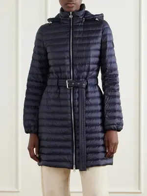 Burberry Hooded Belted Quilted Shell Coat - Blue