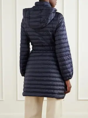 Burberry Hooded Belted Quilted Shell Coat - Blue